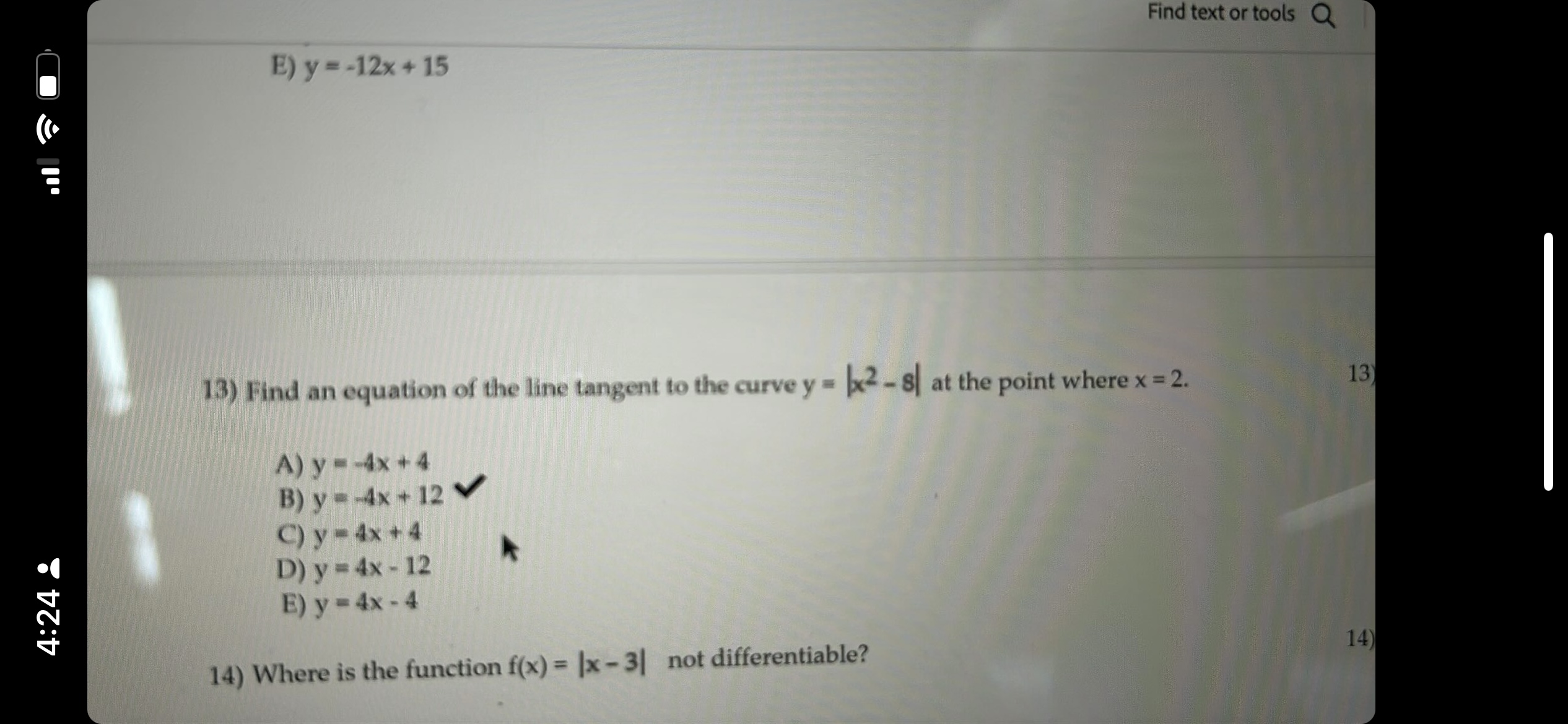 Solved E) y=−12x+15 13) Find an equation of the line tangent | Chegg.com