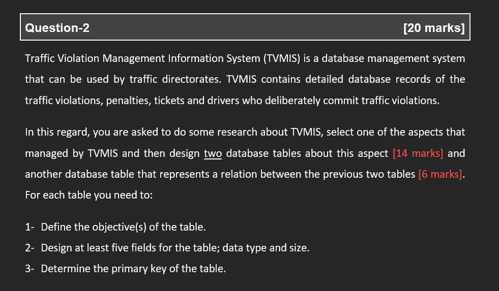 Solved Question-2 [20 marks] Traffic Violation Management | Chegg.com