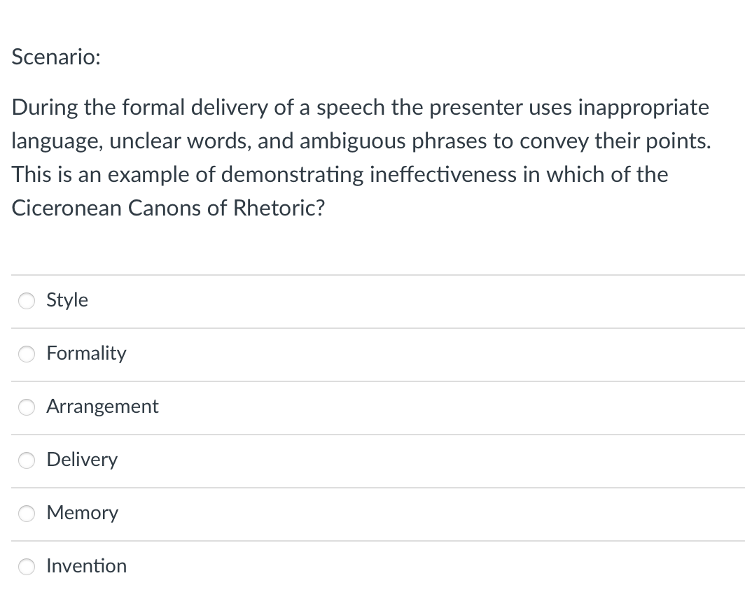 Solved Scenario: During the formal delivery of a speech the | Chegg.com