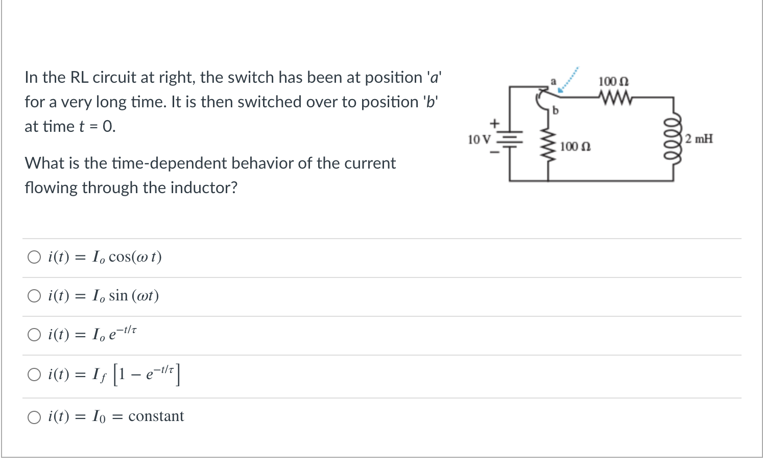 Solved In the RL circuit at right, the switch has been at | Chegg.com