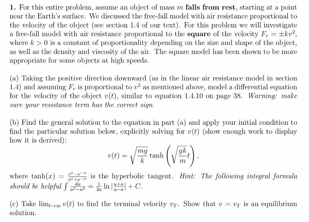 Solved 1. For this entire problem, assume an object of mass | Chegg.com