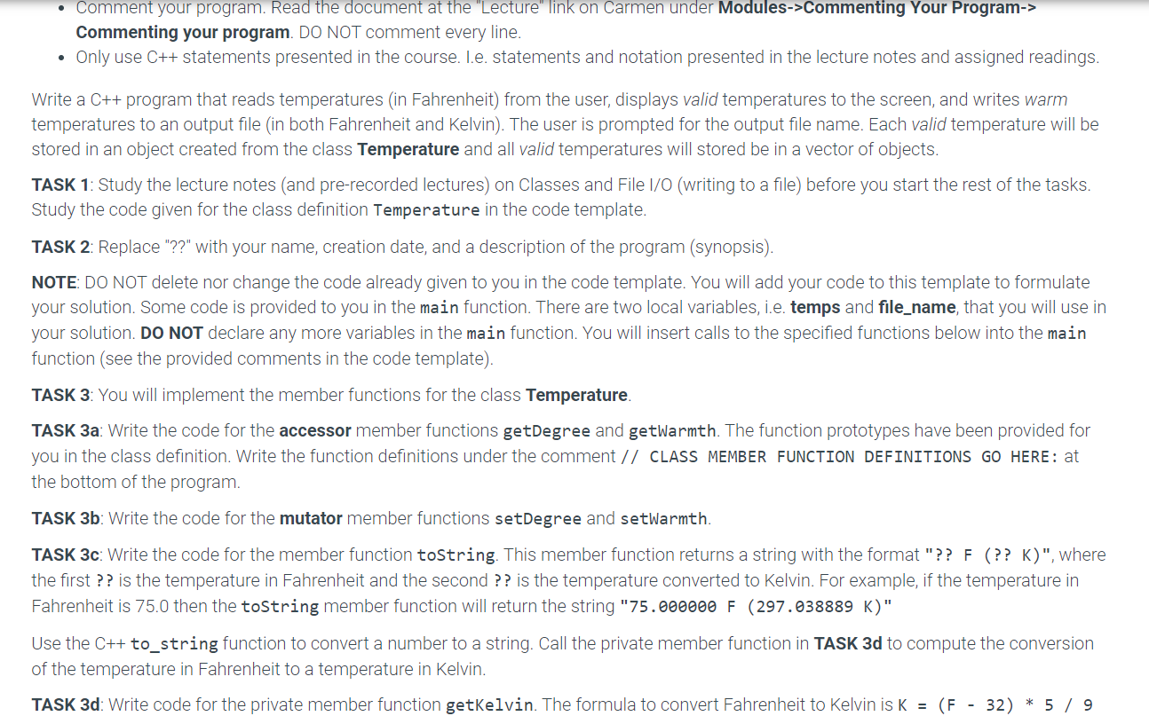 Solved Write a C++ program that reads temperatures (in | Chegg.com