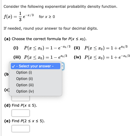 Solved Consider the following exponential probability | Chegg.com