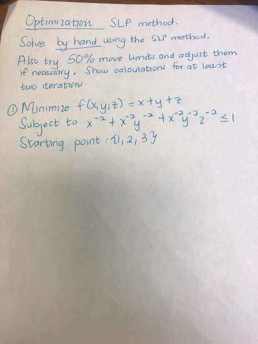 Optimization SLP method. Solve by hand using the SLP | Chegg.com