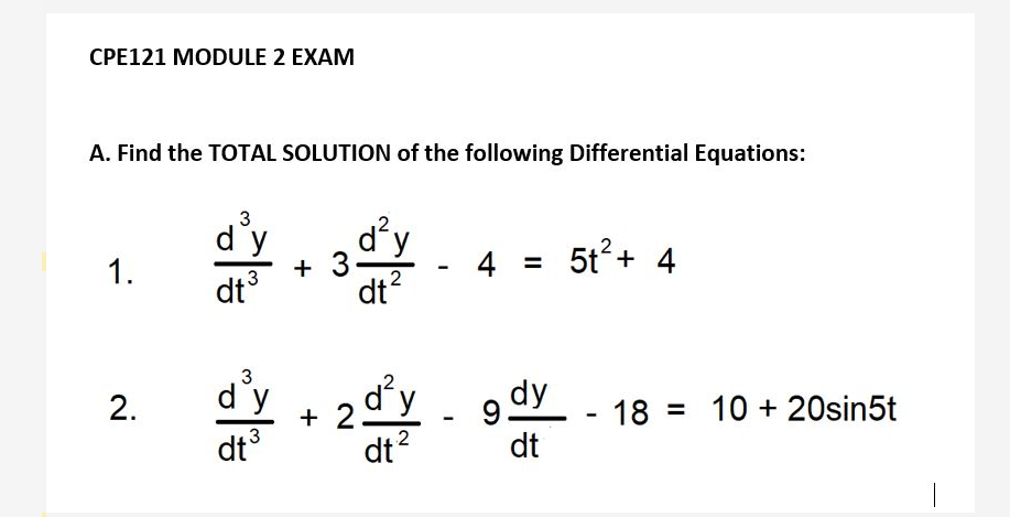 Solved A. Find the TOTAL SOLUTION of the following | Chegg.com