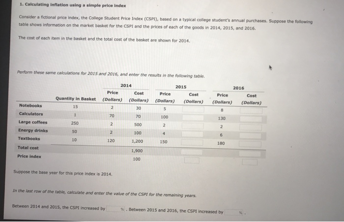 Solved 1. Calculating inflation using a simple price index | Chegg.com