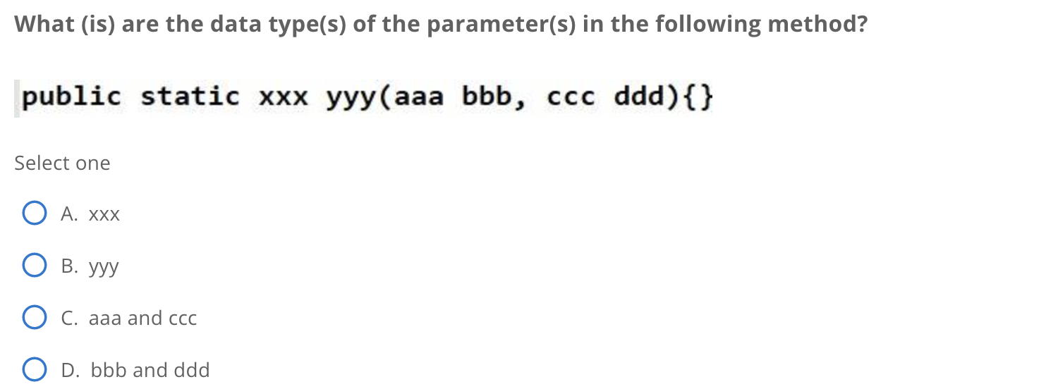 Solved What (is) are the data type(s) of the parameter(s) in | Chegg.com