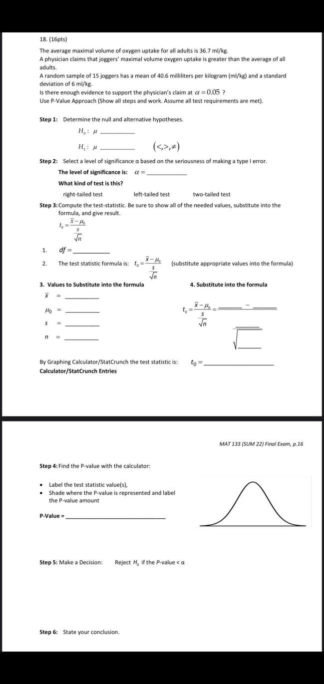 18. (16pts) The average maximal volume of oxygen | Chegg.com