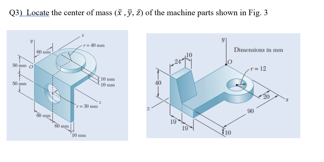 Solved Q3) Locate the center of mass (7,7, 2) of the machine | Chegg.com