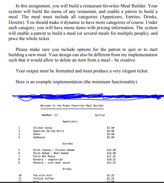 In this assignment, you will build a restaurant | Chegg.com