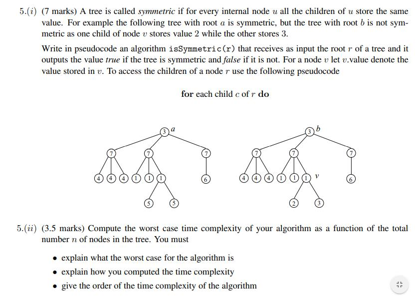 Solved 5.(i) (7 marks) A tree is called symmetric if for | Chegg.com