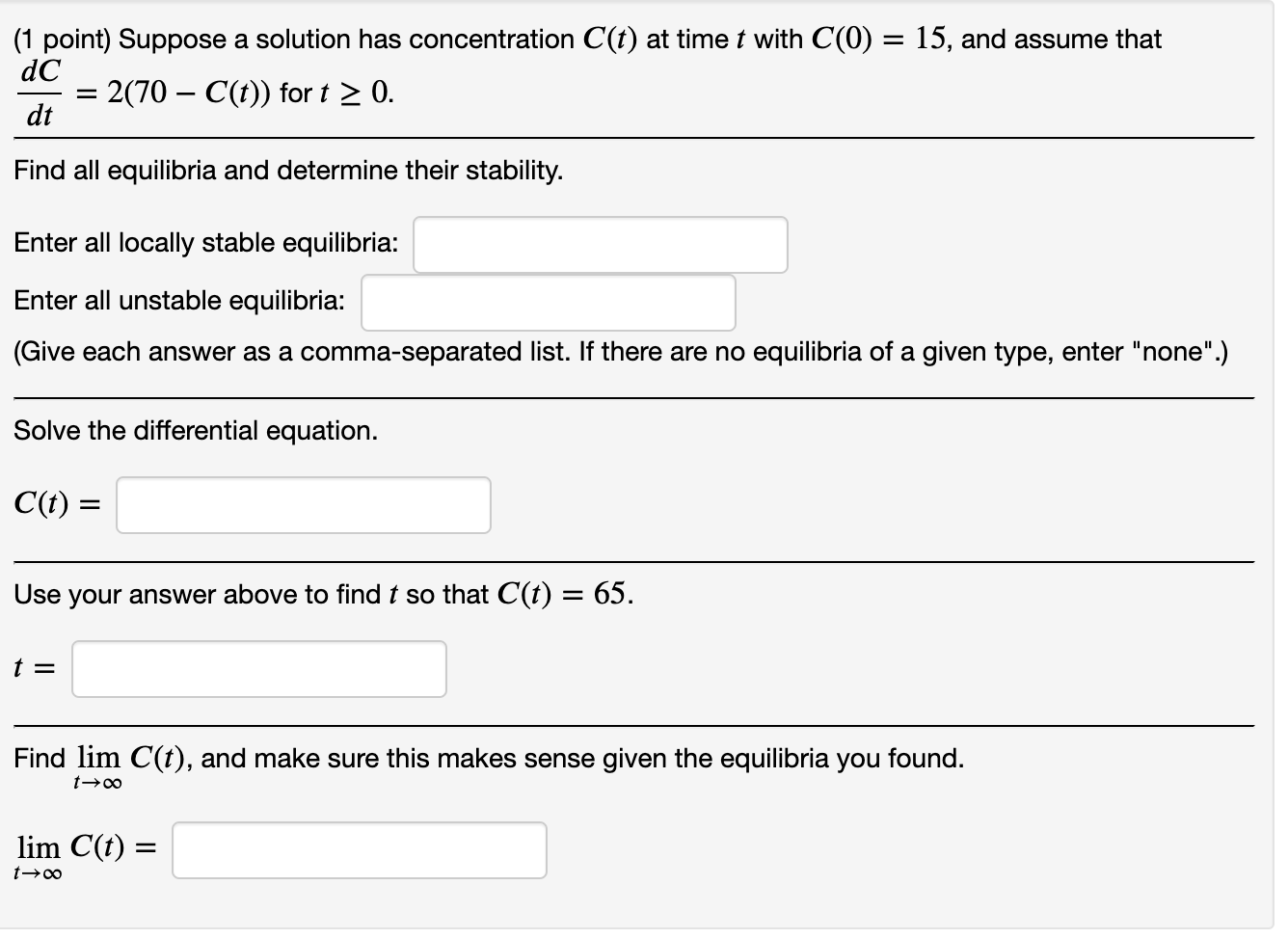 Solved (1 point) Suppose a solution has concentration C(t) | Chegg.com