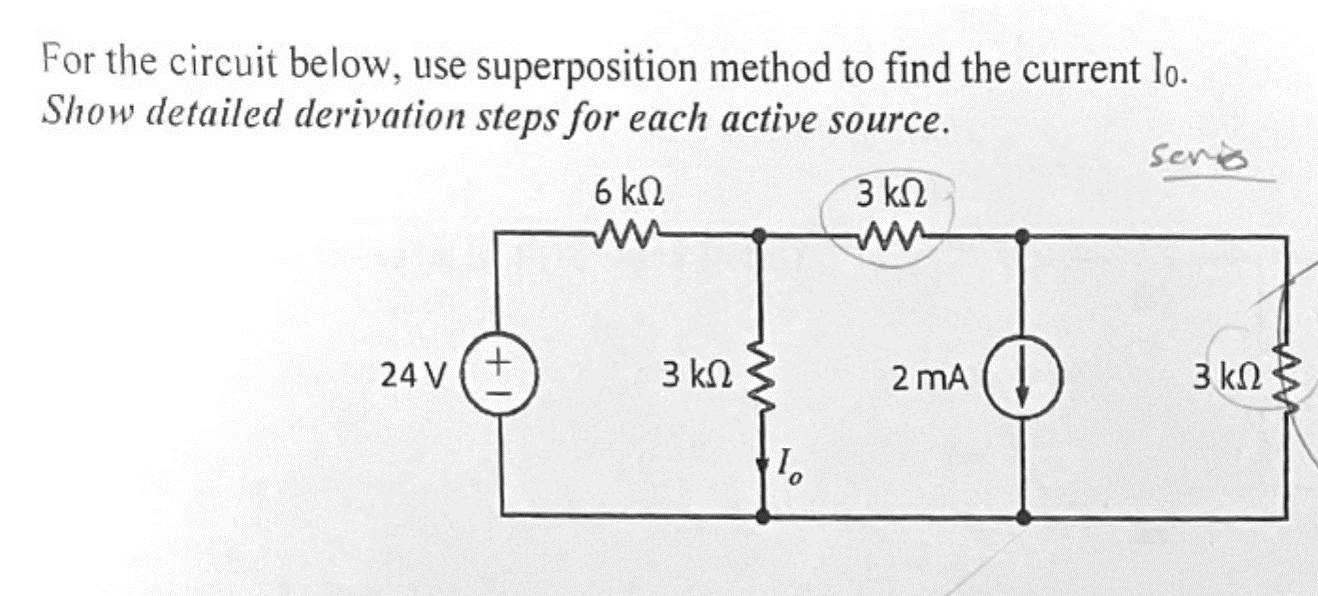 Solved For the circuit below, use superposition method to | Chegg.com