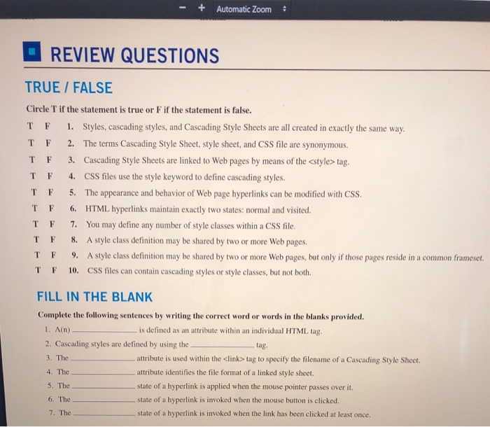 Solved REVIEW QUESTIONS TRUE/FALSE Circle T if the statement | Chegg.com