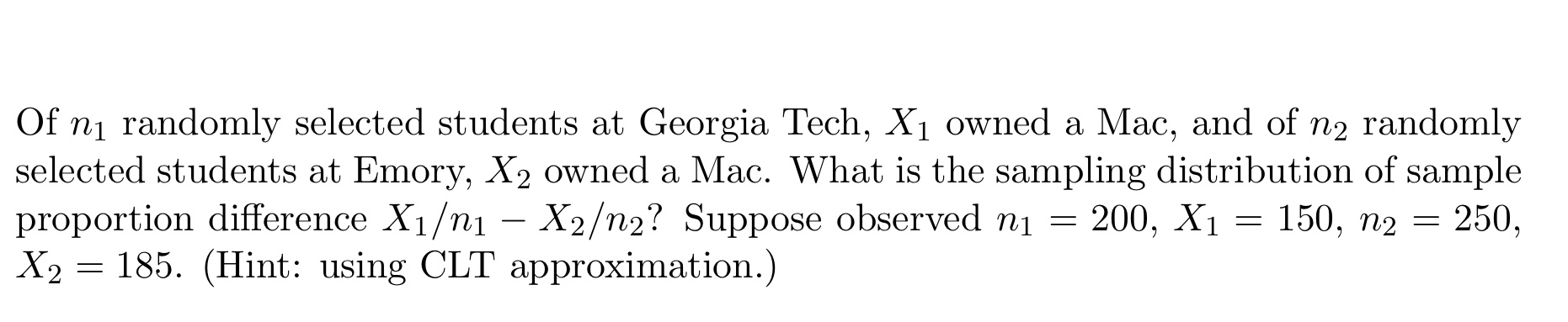 Solved Of n1 ﻿randomly selected students at Georgia Tech, x1 | Chegg.com