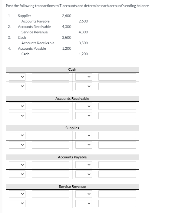 Solved Post the following transactions to T-accounts and | Chegg.com