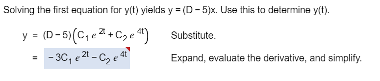 Solved Solving the first equation for y(t) yields y = | Chegg.com