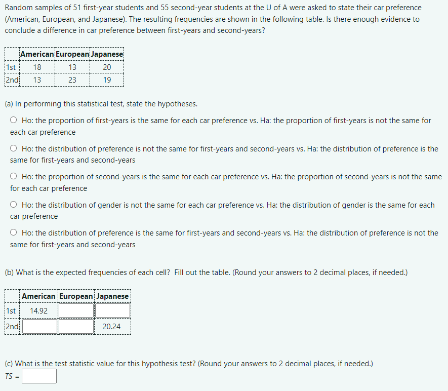 Solved Random samples of 51 first-year students and 55 | Chegg.com