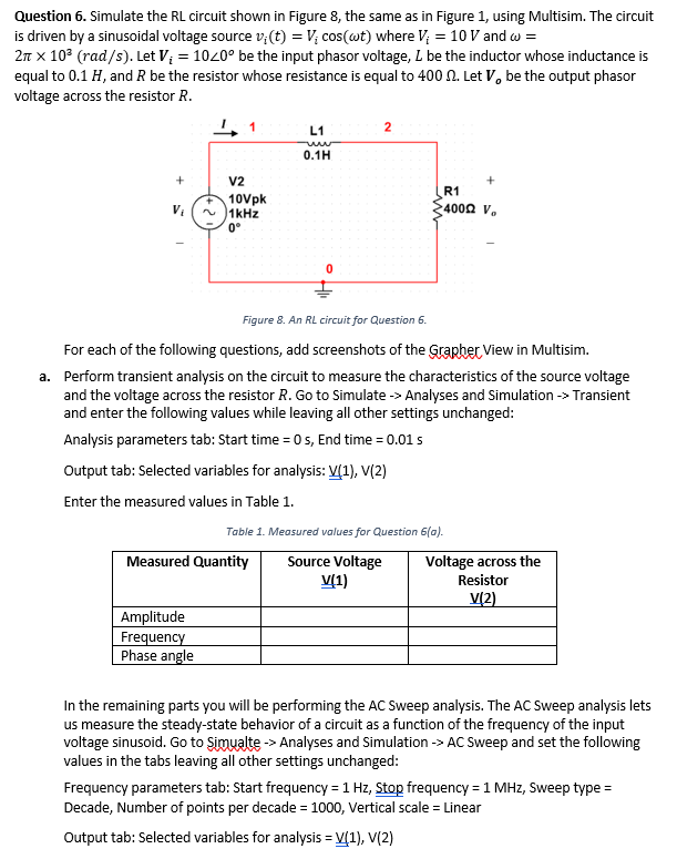 Solved Question 6. Simulate the RL circuit shown in Figure | Chegg.com