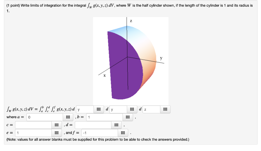 Solved (1 point) Write limits of integration for the | Chegg.com