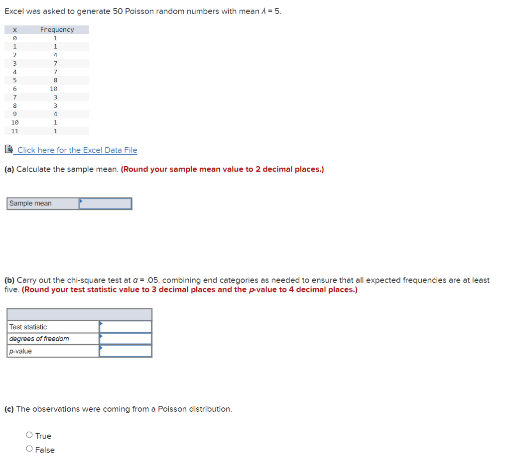 Solved Excel was asked to generate 50 Poisson random numbers | Chegg.com