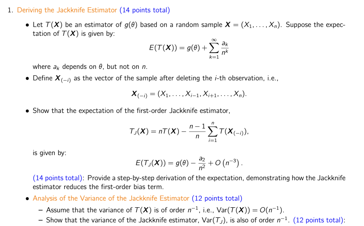 Solved Deriving the Jackknife Estimator (14 ﻿points | Chegg.com