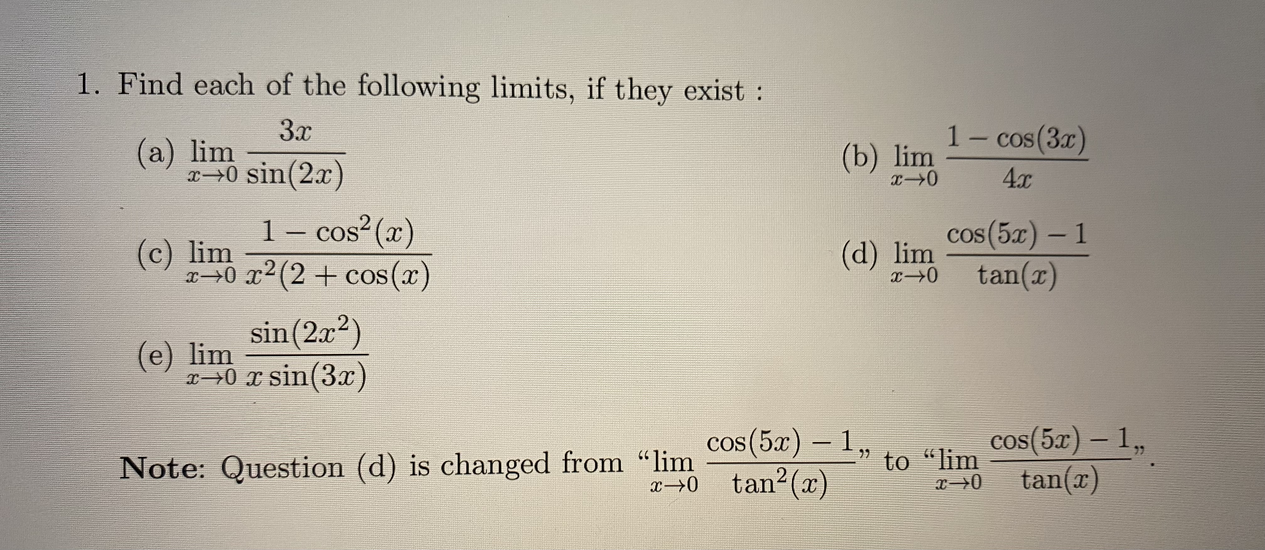 Solved Find each of the following limits, ﻿if they exist | Chegg.com