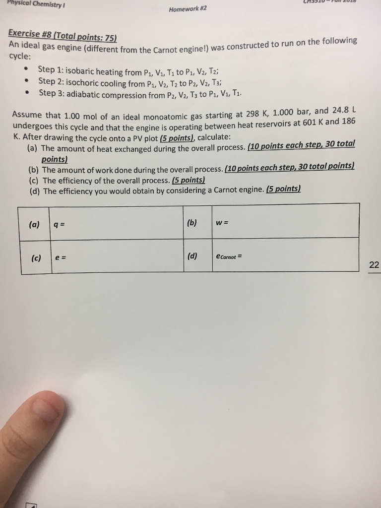Physical Chemistry Homework #2 Exercise #8 (Total | Chegg.com