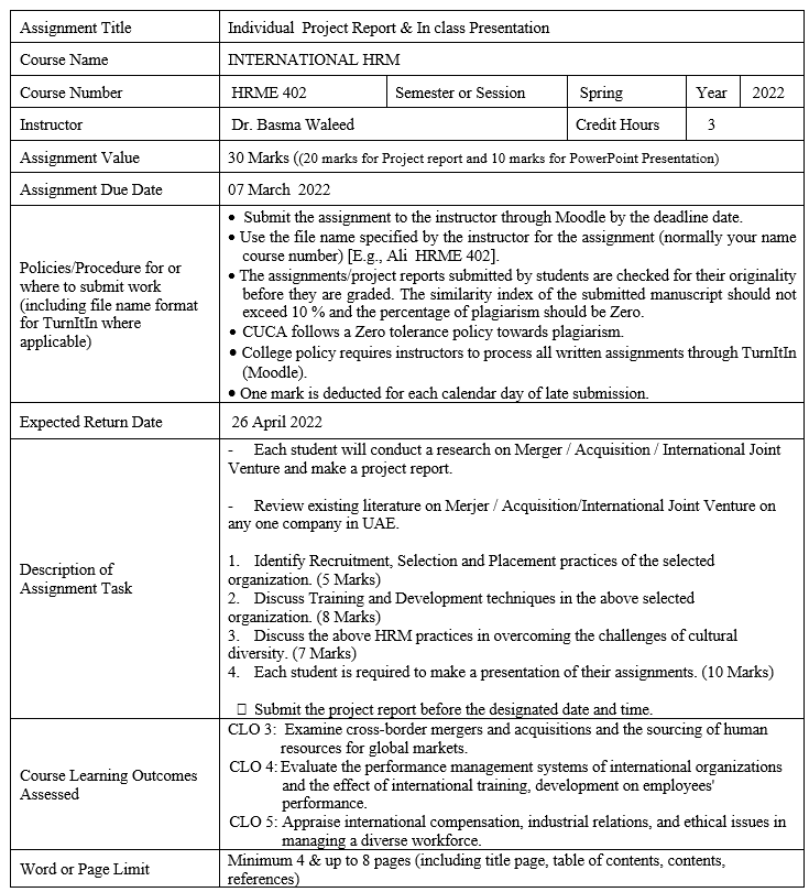 Assignment Title Course Name Course Number Instructor | Chegg.com