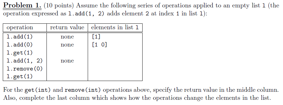 Solved Problem 1. (10 points) Assume the following series of | Chegg.com