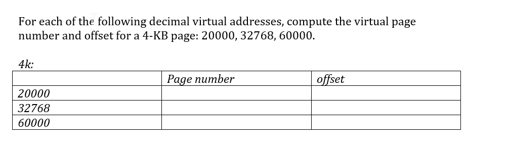 Solved For each of the following decimal virtual addresses, | Chegg.com
