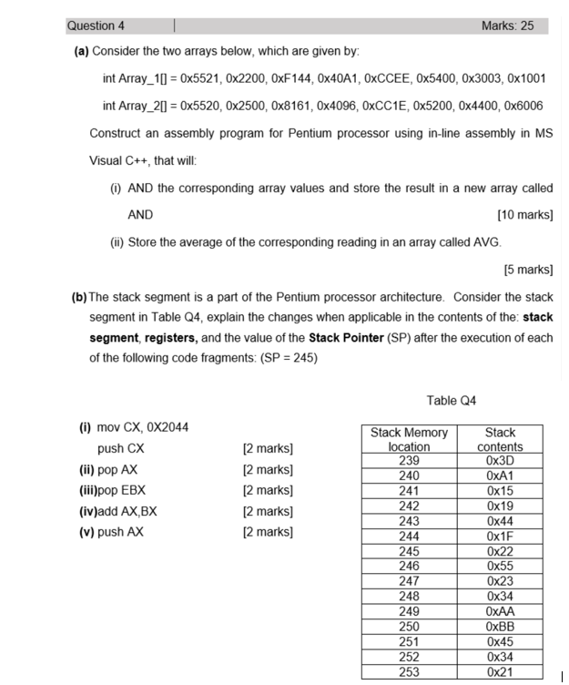 Solved Question 4 Marks: 25 (a) Consider the two arrays | Chegg.com