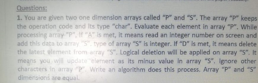 Solved Questions: 1. You are given two one dimension arrays | Chegg.com