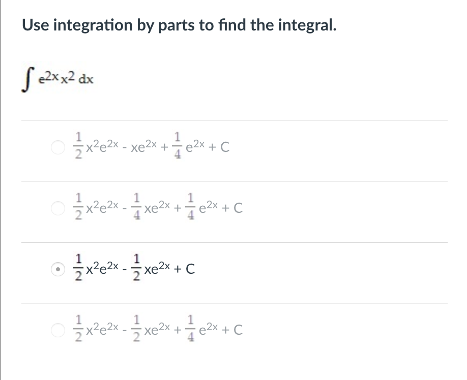 Solved Use integration by parts to find the integral. ſ 22x | Chegg.com