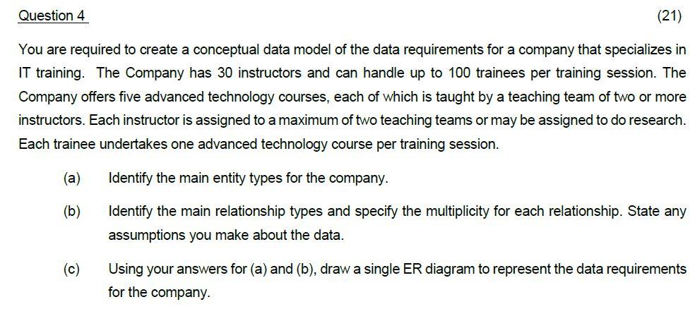 Solved Question 4 (21) You are required to create a | Chegg.com