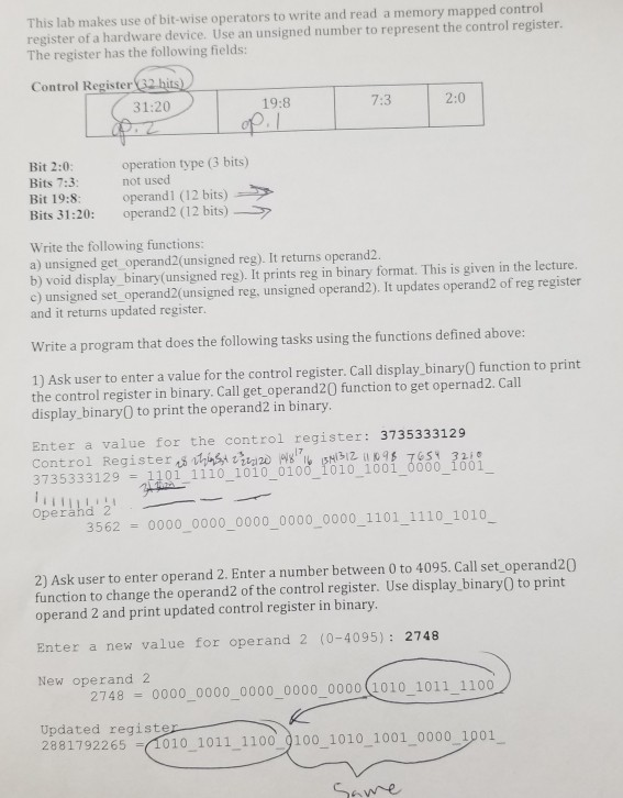 Solved This lab makes use of bit-wise operators to write | Chegg.com