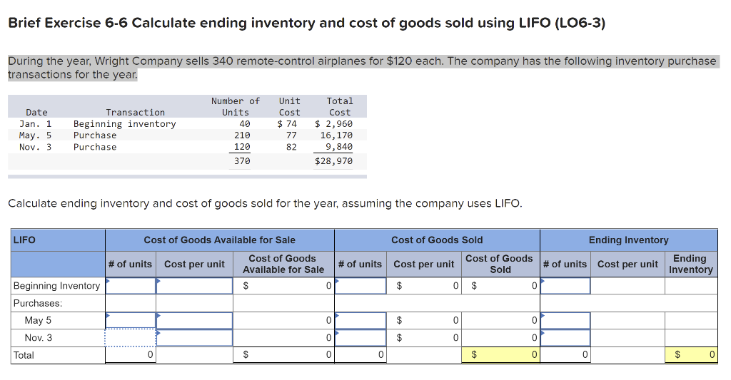 Solved Brief Exercise 6-6 Calculate ending inventory and | Chegg.com