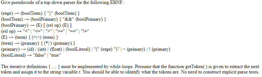 Give pseudocode of a top-down parser for the | Chegg.com