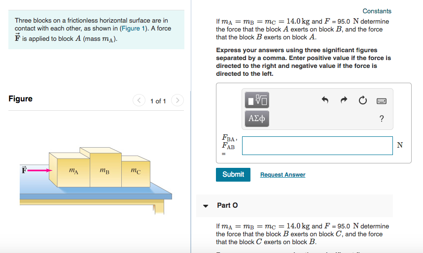 Solved Constants Three blocks on a frictionless horizontal | Chegg.com