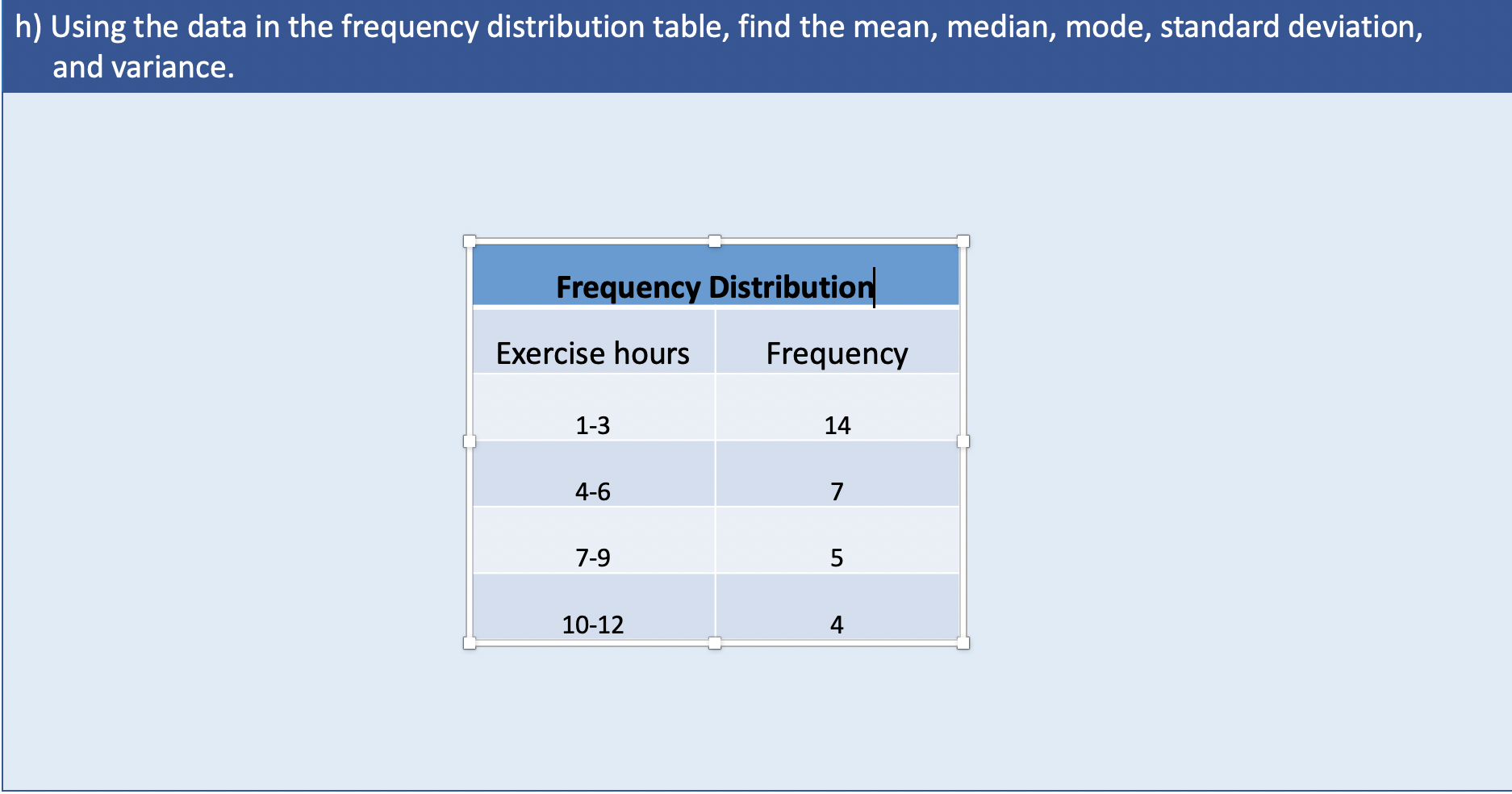 Solved h) Using the data in the frequency distribution | Chegg.com