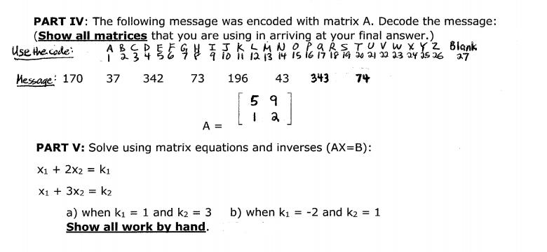 Solved 1 PART IV: The following message was encoded with | Chegg.com