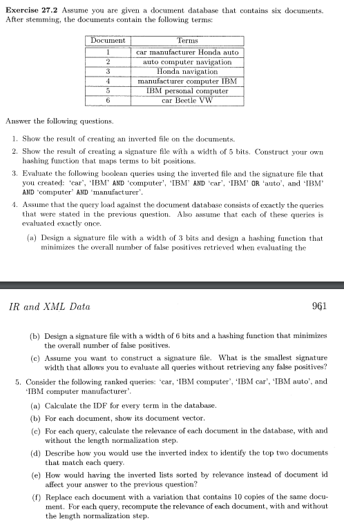 Solved Exercise 27.2 Assume you are given a document | Chegg.com