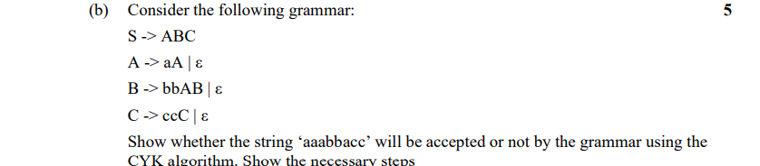 Solved 5 (b) Consider the following grammar: S-> ABC A -> A | Chegg.com