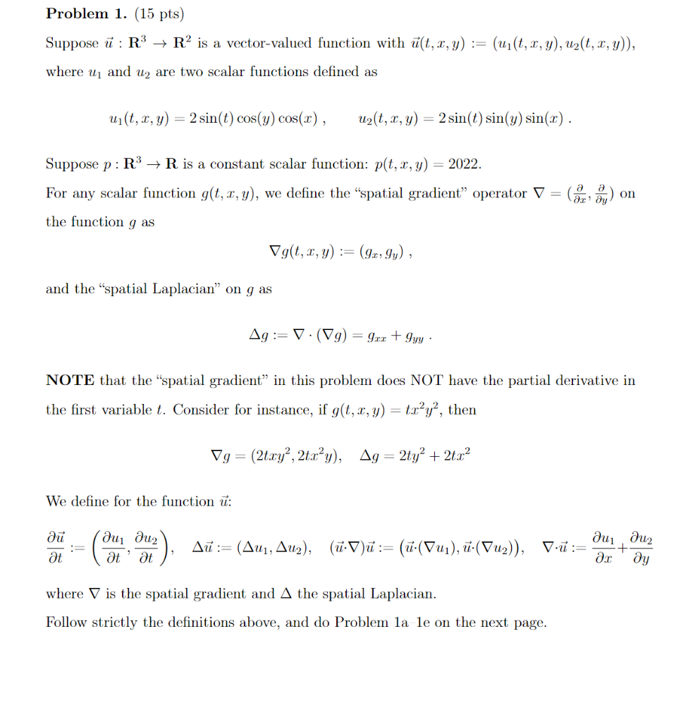 Solved Problem 1. (15 pts) Suppose ū : R? + R² is a | Chegg.com
