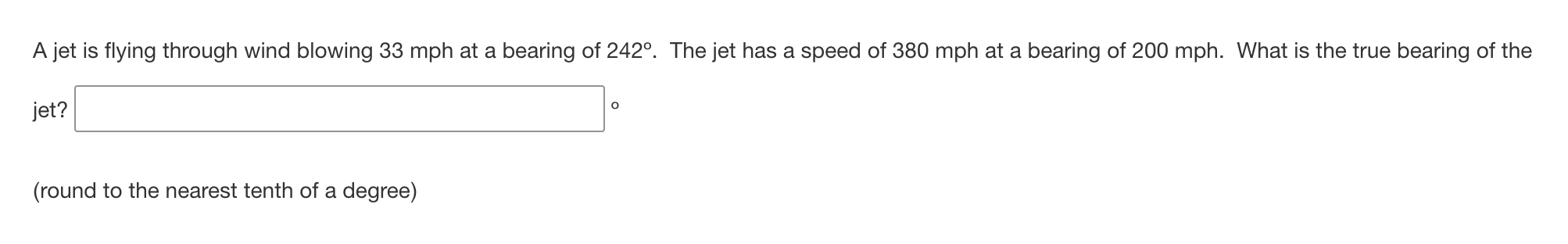Solved A jet is flying through wind blowing 33 mph at a | Chegg.com