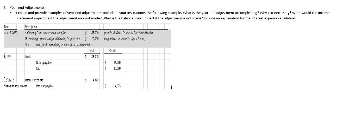 Solved 3. Year-end Adjustments Explain and provide examples | Chegg.com