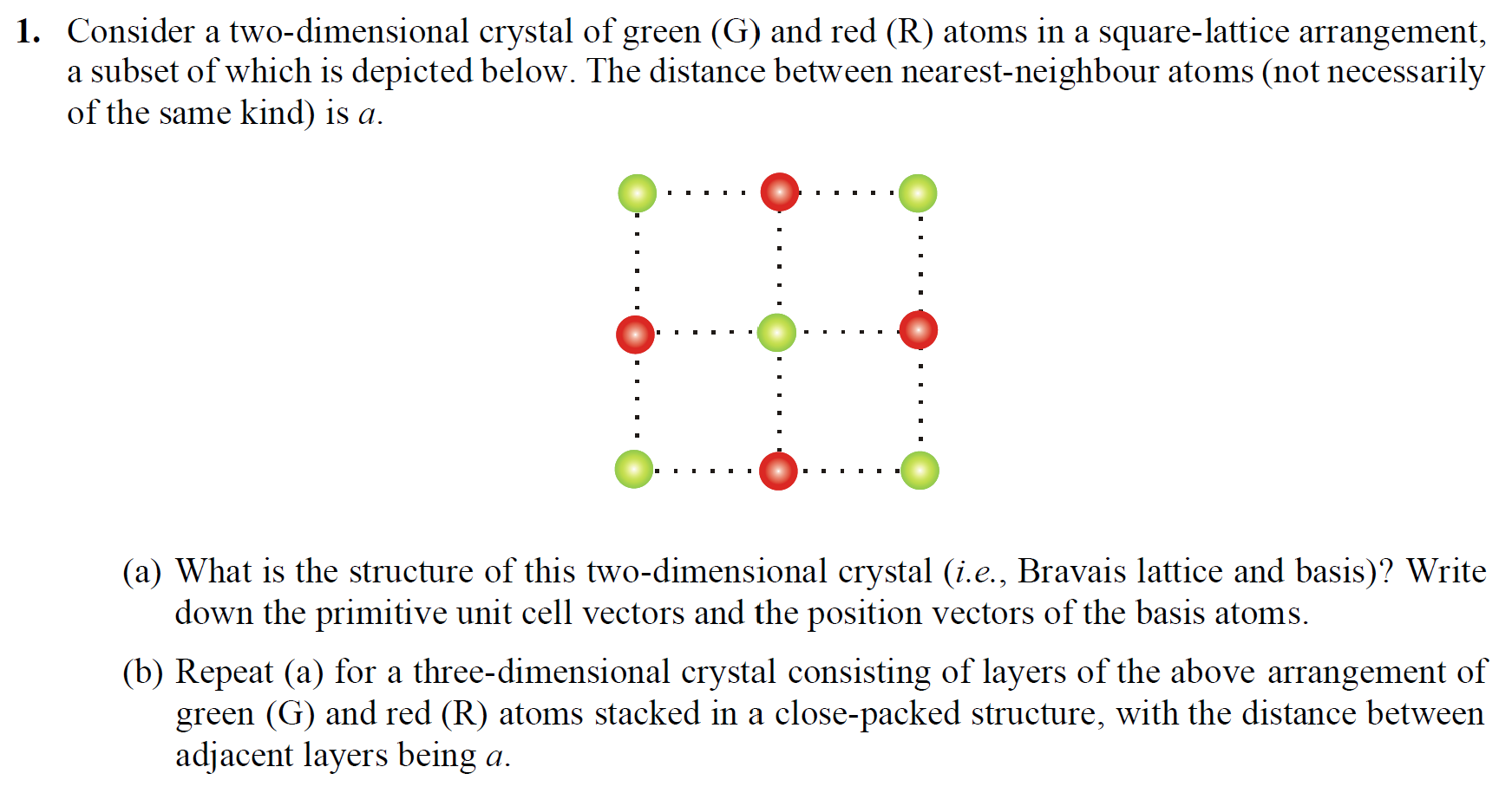 Solved Consider a two-dimensional crystal of green (G) ﻿and | Chegg.com
