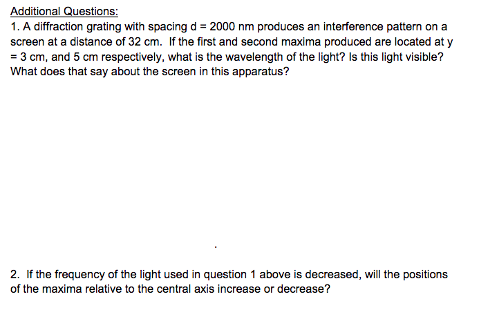 Solved Additional Questions: 1. A diffraction grating with | Chegg.com