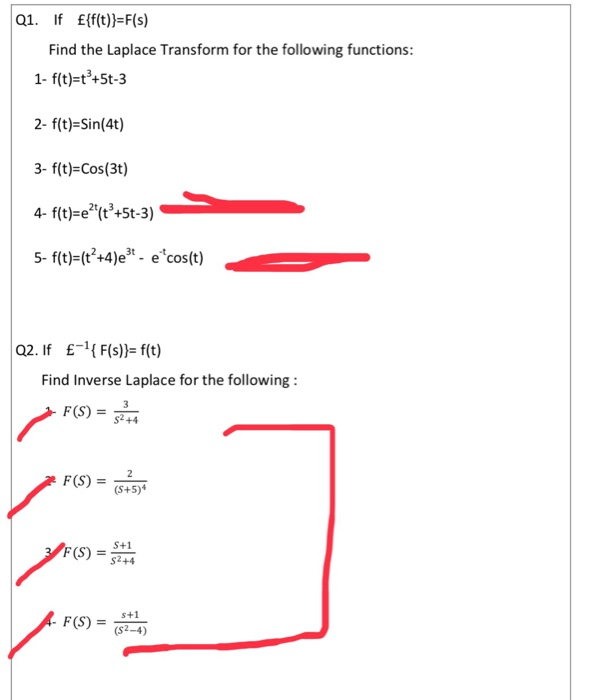 Solved Q1. If Eff(t))-F(s) Find the Laplace Transform for | Chegg.com