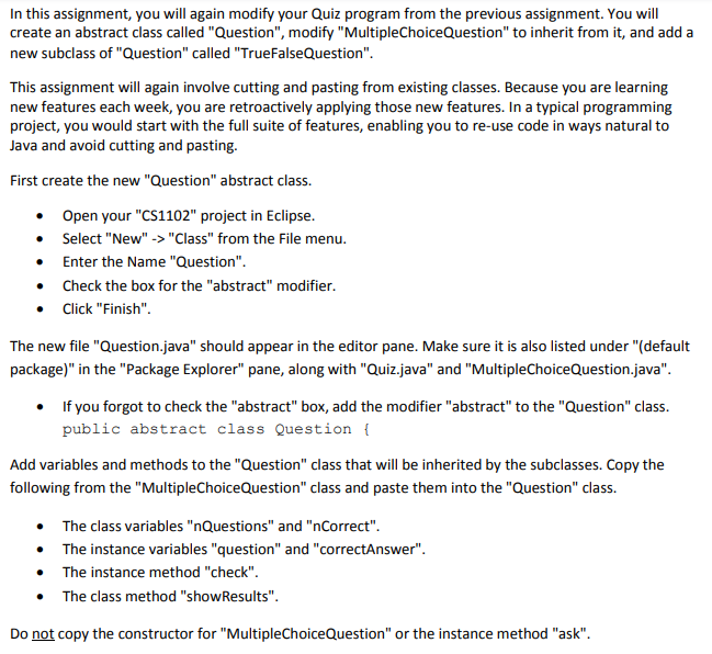 Solved In this assignment, you will again modify your Quiz | Chegg.com